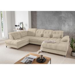 Home Affaire Ecksofa &raquo;Delphino, Multifunktionen, 358 x 216 cm, modern & bequem&laquo; Microfaser, L-Form, Bettfunktion, Nierenkissen, Verstellungen beige 