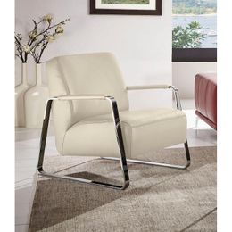 W.Schillig Cocktailsessel &raquo;quadroo Designsessel, Loungesessel&laquo; mit bezogenen Armlehnen, Gestell in Chrom gl&auml;nzend beige Velourgewebe V41 (100% 