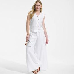 LANDS' END Premium Reinleinen-Top mit Kn&ouml;pfen f&uuml;r Damen, Damen, size: regular, Wei&szlig;, Leinen, by Lands' End