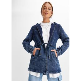 bonprix Damen bonprix Jeansjacke mit Kapuze Kurzmantel in ausgestellter Parka-Form, mit Kapuze blau 44