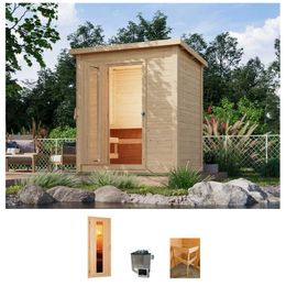 Karibu Saunahaus &raquo;Talo 1&laquo; Set, Ofen 9 kW Bio externe Strg easy beige Bio-Kombiofen, externe Steuerung, 9 kW