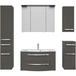 Badm&ouml;bel-Set &raquo;Serie 4005, vormontiert, Glaswaschbecken, Spiegelschrank&laquo; Set, 6 Stk. tlg. grau Holzwerkstoff Einheitsgr&ouml;&szlig;e