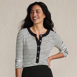 LANDS' END Langarm-Henleyshirt aus Ripp-Jersey f&uuml;r Damen, Damen, size: regular, Elfenbein, Viskose-Mischung/Polyester-Mischung, by Lands' End
