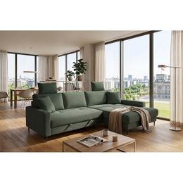 Trends by HG Ecksofa &raquo;Summer L-Form, B: 284 cm, Schlaffunktion, 2 Zierkissen&laquo; mit Kopfst&uuml;tzen, Wellenfederung, frei stellbar gr&uuml;n 92% Polyester;8% 