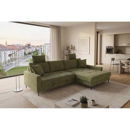 Trends by HG Ecksofa &raquo;Summer L-Form, B: 284 cm, Schlaffunktion, 2 Zierkissen&laquo; mit Kopfst&uuml;tzen, Wellenfederung, frei stellbar gr&uuml;n 90% Polyester;10% 