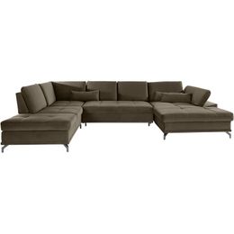 OTTO home Wohnlandschaft &raquo;Costello U-Form, B: 363 cm mit Sitztiefen- & Armteilverstellung&laquo; optional Schlaffunktion & Bettkasten gr&uuml;n 100% Polyester;
