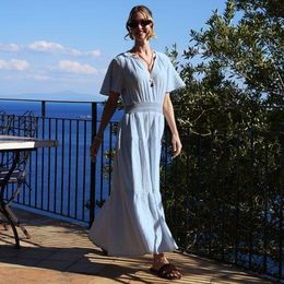 LANDS' END Stufen-Maxikleid aus Musselin f&uuml;r Damen in Petite-Gr&ouml;&szlig;e, Damen, size: petite, Blau, Baumwolle, by Lands' End