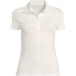 LANDS' END Feinripp-Poloshirt mit Lochmusterkragen, Damen, size: regular, Elfenbein, Baumwoll-Mischung, by Lands' End