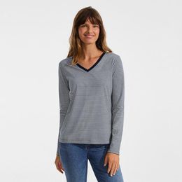 LANDS' END Supima&reg; Langarm-Shirt mit V-Ausschnitt f&uuml;r Damen, Damen, size: regular, Blau, Baumwolle, by Lands' End
