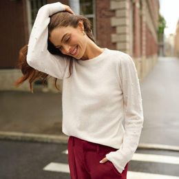 LANDS' END Pullover mit Perlen&auml;rmeln f&uuml;r Damen, Damen, size: regular, Elfenbein, Polyacryl/Woll-Mischung, by Lands' End