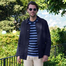 LANDS' END Premium Reinleinen-Hemdjacke, Herren, size: regular, Blau, by Lands' End