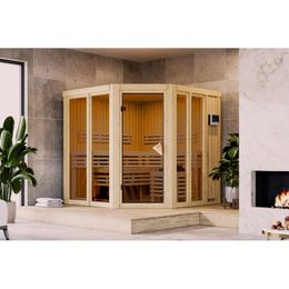 Karibu Sauna &raquo;"Airia" naturbelassen&laquo; aus hochwertiger nordischer Fichte beige Bio-Kombiofen, externe Steuerung, 400 kW