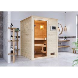 Karibu Sauna &raquo;"Sandy" mit bronzierter T&uuml;r, naturbelassen&laquo; aus hochwertiger nordischer Fichte beige Bio-Kombiofen, externe Steuerung, 230 kW