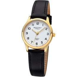Regent Uhren Regent Damen Quarzuhr Armbanduhr, Damenuhr, Leuchtzeiger, Lederarmband, analog, &Oslash; ca. 27 mm schwarz Einheitsgr&ouml;&szlig;e