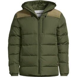 LANDS' END Daunen-Kapuzenjacke mit Cord-Besatz f&uuml;r Herren, Herren, size: regular, Gr&uuml;n, Polyester, by Lands' End