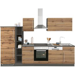 KOCHSTATION K&uuml;chenzeile &raquo;KS-Samos&laquo; Breite 310 cm, wahlweise mit E-Ger&auml;ten, mit Arbeitsplatte braun B/H/T: 310cm x 200cm x 60cm,mit E-Ger&auml;ten
