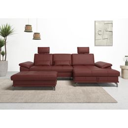 OTTO home Ecksofa &raquo;Costello L-Form, B: 301cm, Sitztiefen & Armteilverstellung, Federkern&laquo; 3 Nierenkissen, mit Schlaffunktion & Bettkasten rot Luxus-