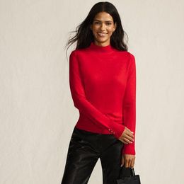LANDS' END Stehkragenpullover mit &Auml;rmelkn&ouml;pfen f&uuml;r Damen, Damen, size: regular, Rot, Polyester/Nylon/Viskose, by Lands' End
