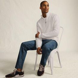 LANDS' END Flechtmuster-Pullover mit Rei&szlig;verschluss f&uuml;r Herren, Herren, size: regular, Elfenbein, Polyester/Polyester-Mischung, by Lands' End
