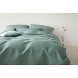 Elegante Bettw&auml;sche &raquo;Breezee&laquo; 2 Stk. angenehmes Hautgef&uuml;hl gr&uuml;n Halbleinen, Obermaterial: 50% Baumwolle, 50% Leinen B/L: 135cm x 200cm, 1 Stk., 1 Stk., 