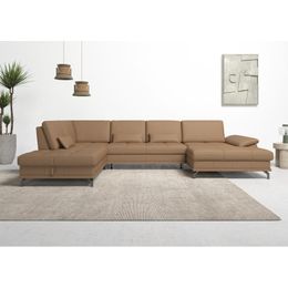 OTTO home Wohnlandschaft &raquo;Costello U-Form, B: 363 cm mit Sitztiefen-, Armteilverstellung &&laquo; 3 Nierenkissen, optional Schlaffunktion & Bettkasten braun