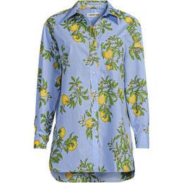 LANDS' END Lange weite B&uuml;gelfrei-Bluse f&uuml;r Damen in Petite-Gr&ouml;&szlig;e, Damen, size: petite, Blau, Baumwolle, by Lands' End