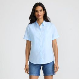 LANDS' END Supima B&uuml;gelfrei-Bluse mit kurzen &Auml;rmeln f&uuml;r Damen in Petite-Gr&ouml;&szlig;e, Damen, size: petite, Blau, Baumwolle, by Lands' End