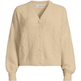 LANDS' END Zopfmuster-Cardigan aus Wimperngarn f&uuml;r Damen in Petite-Gr&ouml;&szlig;e, Damen, size: petite, Elfenbein, Nylon, by Lands' End