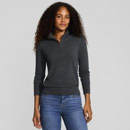 LANDS' END Kaschmir-Pullover mit Rei&szlig;verschluss f&uuml;r Damen, Damen, size: regular, Beige, Kaschmir, by Lands' End