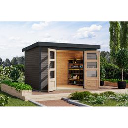 Karibu Gartenhaus &raquo;Jupiterino 4, in verschiedenen Farben&laquo; schwarz Massivholz ohne Fu&szlig;boden, Blechdach