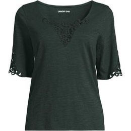 LANDS' END Flammgarn-Shirt mit Lochspitze f&uuml;r Damen, Damen, size: regular, Gr&uuml;n, Baumwolle, by Lands' End