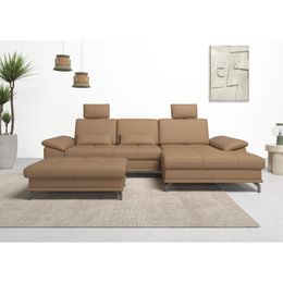 OTTO home Ecksofa &raquo;Costello L-Form, B: 301cm, Sitztiefen & Armteilverstellung, Federkern&laquo; 3 Nierenkissen, optional Schlaffunktion & Bettkasten braun 