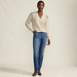 LANDS' END Bestickter Cardigan mit V-Ausschnitt f&uuml;r Damen, Damen, size: regular, Elfenbein, Polyester/Polyacryl/Polyester-Mischung, by Lands' End