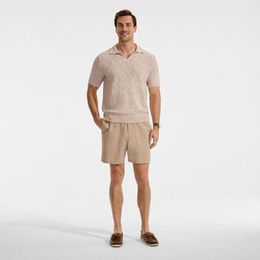 LANDS' END Leinenmix-Polopullover mit kurzen &Auml;rmeln f&uuml;r Herren, Herren, size: regular, Elfenbein, Baumwolle/Leinen/Nylon, by Lands' End