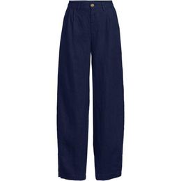 LANDS' END Premium Reinleinen-Barrelhose mit Bundfalten in Petite-Gr&ouml;&szlig;e, Damen, size: petite, Blau, Leinen, by Lands' End