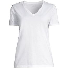 LANDS' END Supima Kurzarm-Shirt mit V-Ausschnitt f&uuml;r Damen in Petite-Gr&ouml;&szlig;e, Damen, size: petite, Wei&szlig;, Baumwolle, by Lands' End