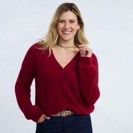 LANDS' END Zopfmuster-Cardigan aus Wimperngarn f&uuml;r Damen, Damen, size: regular, Rot, Nylon, by Lands' End