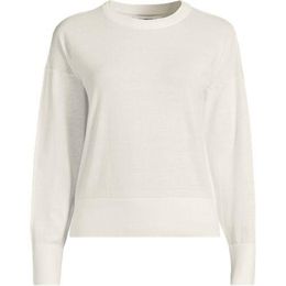 LANDS' END Feinstrick-Baumwollpullover mit unterlegtem Ausschnitt in Plus-Gr&ouml;&szlig;e, Damen, size: plus, Elfenbein, Baumwolle, by Lands' End