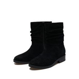 LANDS' END Veloursleder-Boots mit locker sitzendem Schaft f&uuml;r Damen, Damen, size: regular, Schwarz, Rauleder, by Lands' End