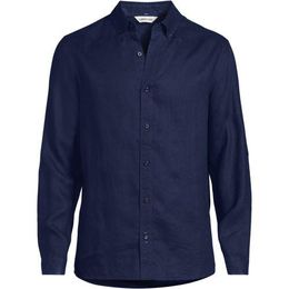 LANDS' END Hemd aus reinem Leinen mit Roll&auml;rmeln f&uuml;r Herren, Herren, size: regular, Blau, Leinen, by Lands' End