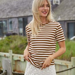 LANDS' END Supima Kurzarm-Shirt mit rundem Ausschnitt f&uuml;r Damen in Petite-Gr&ouml;&szlig;e, Damen, size: petite, Braun, Baumwolle, by Lands' End
