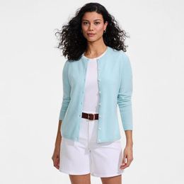 LANDS' END Kaschmir-Cardigan mit rundem Ausschnitt, Damen, size: regular, Blau, Kaschmir, by Lands' End