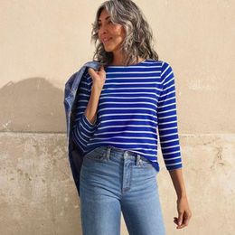 LANDS' END Gestreiftes Baumwollshirt mit 3/4-&Auml;rmeln f&uuml;r Damen, Damen, size: regular, Blau, Baumwolle, by Lands' End