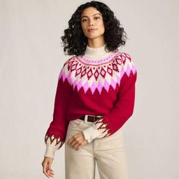 LANDS' END Flauschiger Fair Isle Pullover mit Ballon&auml;rmeln f&uuml;r Damen, Damen, size: regular, Rot, Polyester-Mischung/Nylon-Mischung, by Lands' End