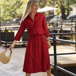 LANDS' END Midirock aus Leinenmix f&uuml;r Damen, Damen, size: regular, Orange, Leinen/Viskose, by Lands' End