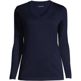 LANDS' END Supima&reg; Langarm-Shirt mit V-Ausschnitt f&uuml;r Damen, Damen, size: regular, Blau, Baumwolle, by Lands' End
