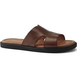 LANDS' END Leder-Pantoletten mit breitem Riemen, Herren, size: regular, Beige, Leder, by Lands' End