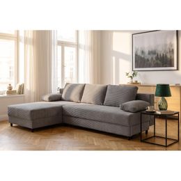 OTTO home Schlafsofa &raquo;ONNIKO Ecksofa L-Form Cord, Breite: 240 cm, softer Cord-Bezug&laquo; mit Bettfunktion & Bettkasten (Liegefl&auml;che 120/240 cm) 100% 