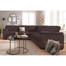 Sit & More sit&more Ecksofa &raquo;Montego L-Form, B: 256 cm, gro&szlig;e Stoffauswahl, Komfortsitzh&ouml;he 46 cm&laquo; optional Schlaffunktion und Schubkasten mit Stauraum braun 
