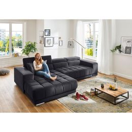 Die PlanBar Ecksofa &raquo;MP-IN15053 L-Form extra breiter Schenkel&laquo; wahlweise mit Kopfteilverstellung und manueller Vorziehbank grau 100% Polyester B/H/T: 